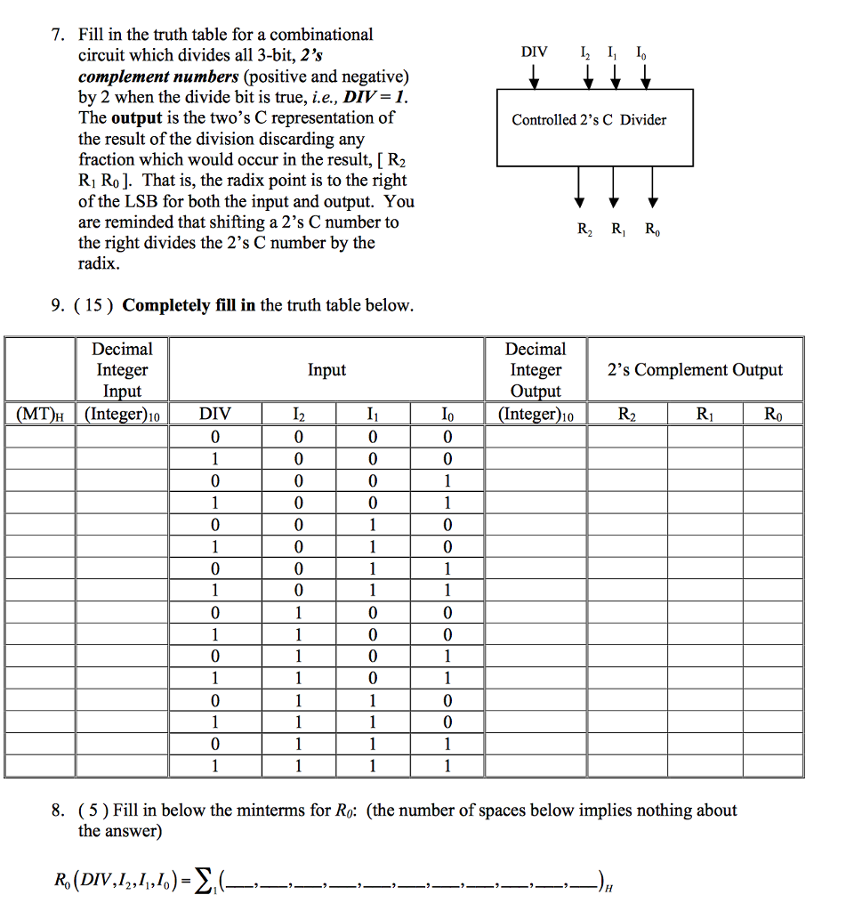 Solved 7. Fill in the truth table for a combinational DIV I | Chegg.com
