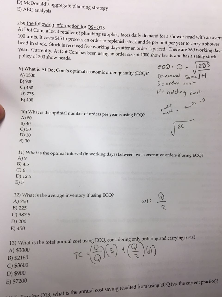 Solved D) McDonald's aggregate planning strategy E) ABC | Chegg.com