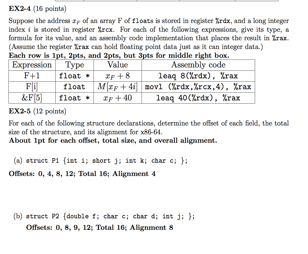 EX2-4 (16 points) Suppose the address of an array F | Chegg.com