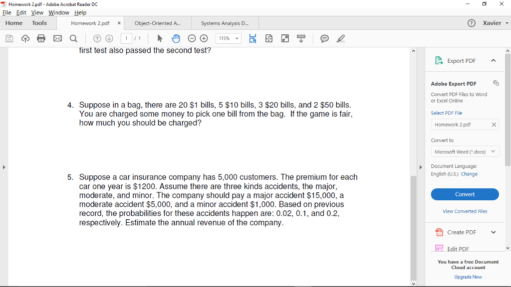 Solved .. Homework 2.pdf. Adobe Acrobat Reader DC File Edit | Chegg.com