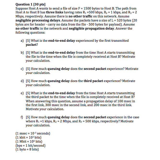 Solved Suppose Host A wants to send a file of size F = 1500 | Chegg.com