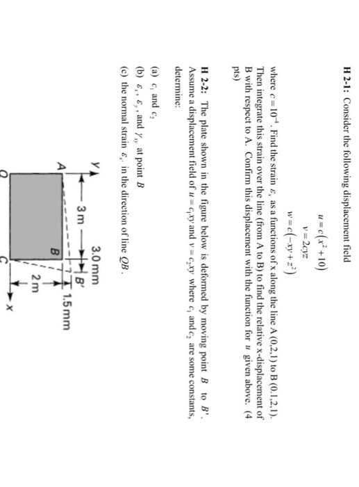 Solved H 2-1: Consider the following displacement field (x | Chegg.com