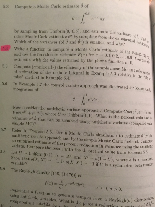 Solved Compute a Monte Carlo estimate theta of theta = | Chegg.com