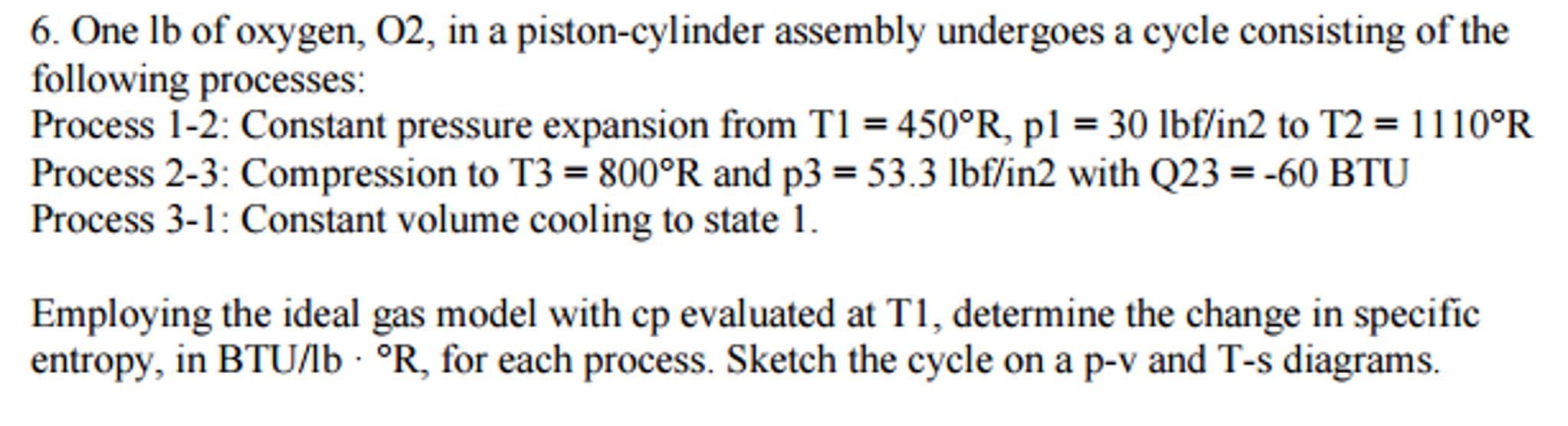 One lb of oxygen, O2, in a piston-cylinder assembly | Chegg.com