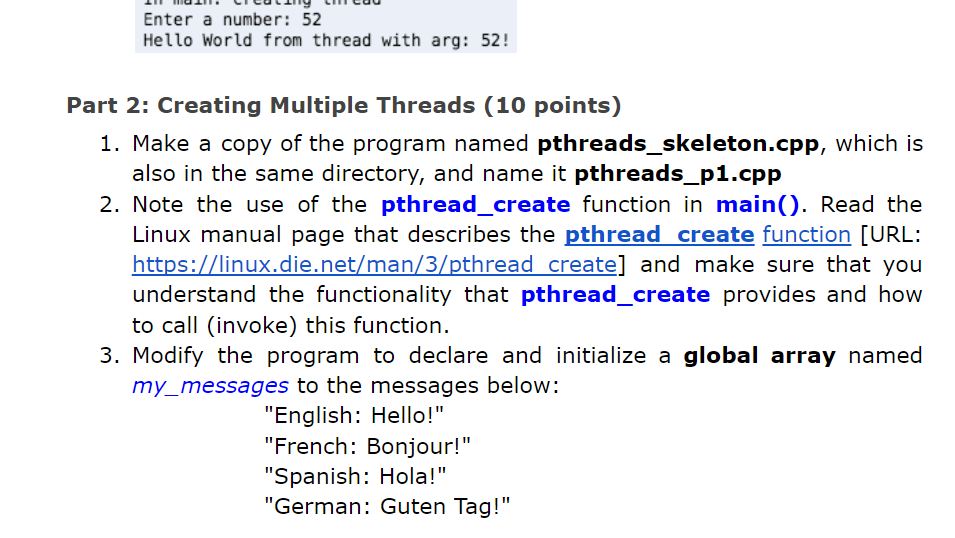 Solved Enter a number: 52 Hello World from thread with arg: | Chegg.com