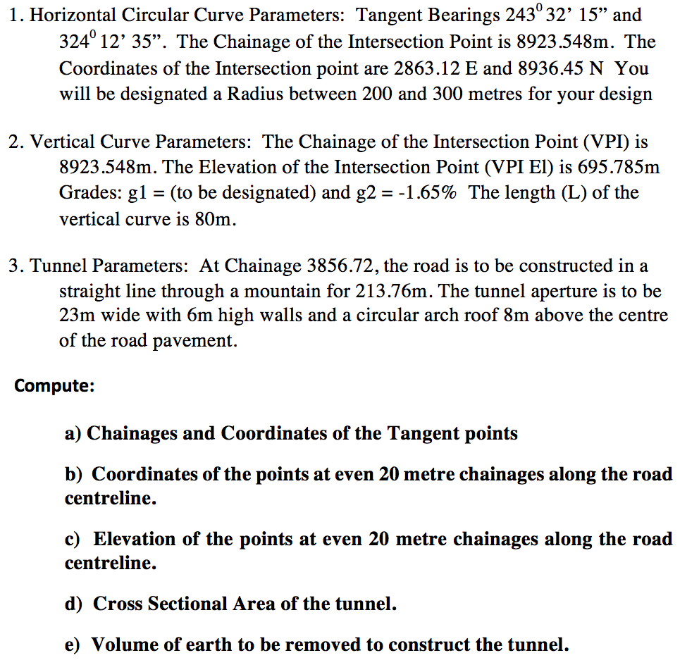 Horizontal Circular Curve Parameters: Tangent | Chegg.com