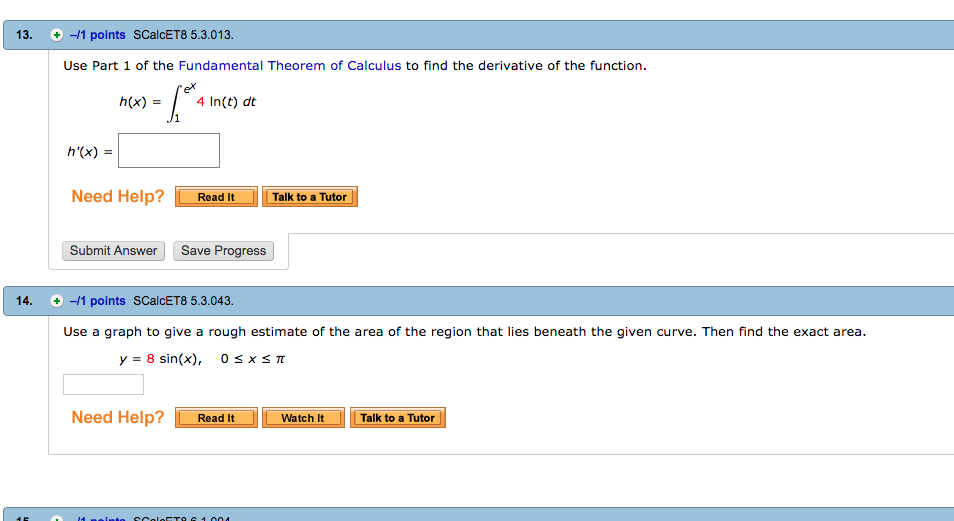Solved 13. 11 points SCalcET8 5.3.013. Use Part 1 of the | Chegg.com Solved 13. 11 points SCalcET8 5.3.013. Use Part 1 of the | Chegg.com
