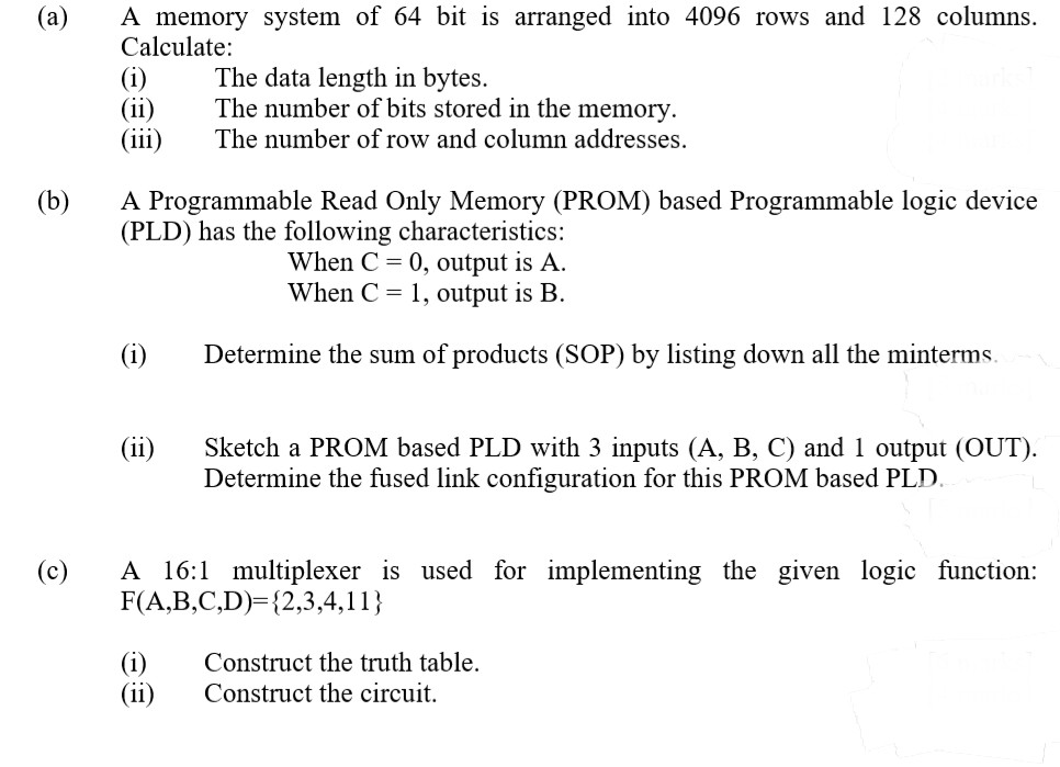 Solved A memory system of 64 bit is arranged into 4096 rows | Chegg.com