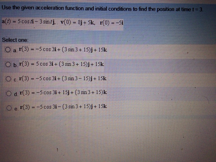 Solved use the given acceleration function and initial | Chegg.com