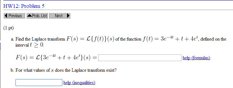 Solved HW12: Problem 5 PreviousAProb. List Next (1 pt) a. | Chegg.com