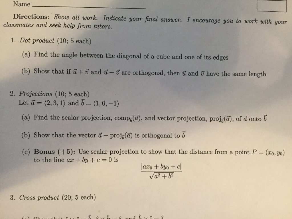 Solved Dot product (a) Find the angle between the diagonal | Chegg.com