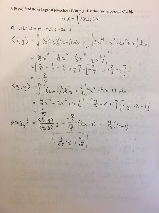 Solved Find the orthogonal projection of f onto g. Use the | Chegg.com