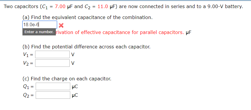 Solved Two capacitors (C1 = 7.00 μF and C2 = 11.0 μF) are | Chegg.com