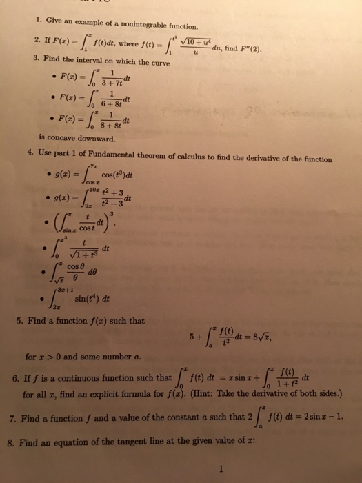 Solved Given an example of a nonintegrable function If F(x) | Chegg.com