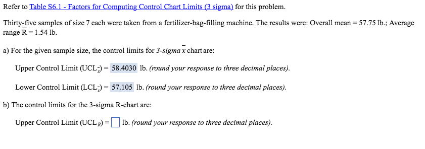 Solved FIND THE UPPER CONTROL LIMIT AND THE LOWER | Chegg.com