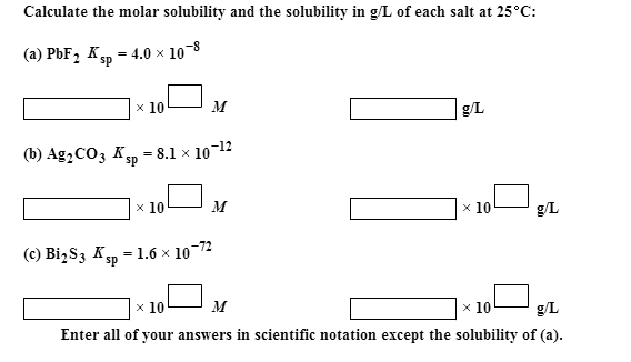 Solved Calculate the molar solubility and the solubility in | Chegg.com