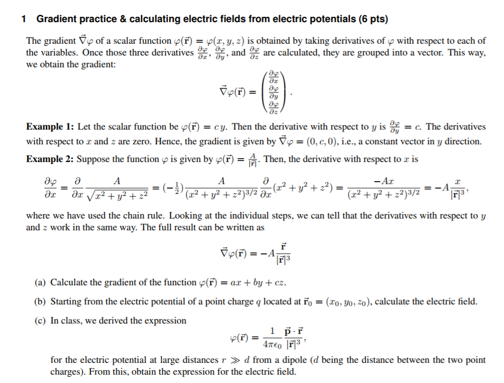Solved 1 Gradient practice & calculating electric fields | Chegg.com