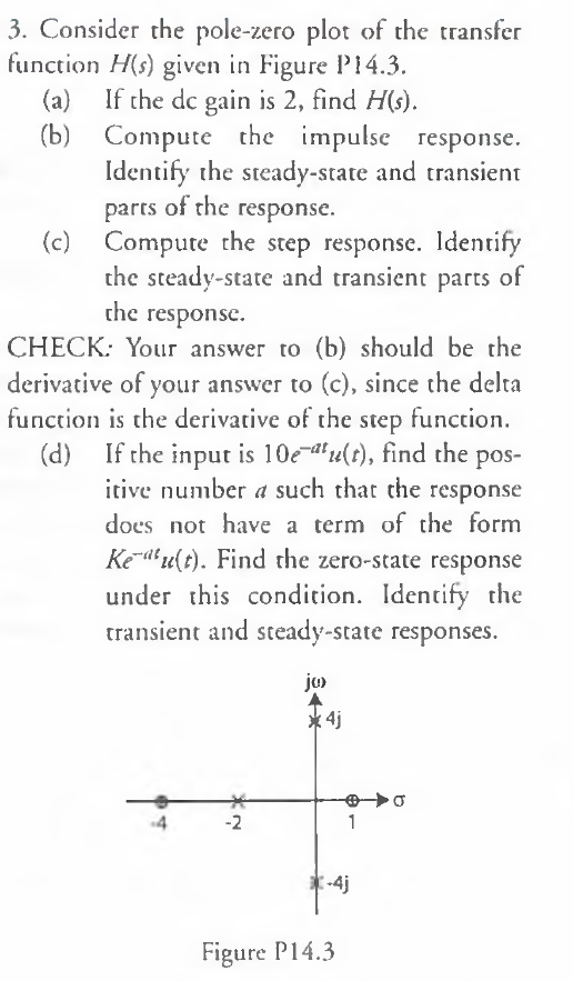 Solved 3. Consider the pole-zero plot of the transfer | Chegg.com