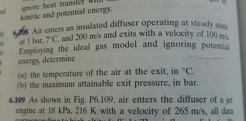 Solved Air enters an insulated diffuser operating at steady | Chegg.com