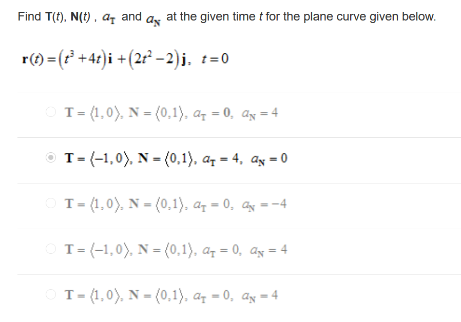 Solved Find T(t), N(t), a_T and a_N at the given time t for | Chegg.com