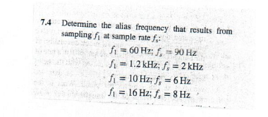 Solved 7.4 Determine the alias frequency that results from | Chegg.com