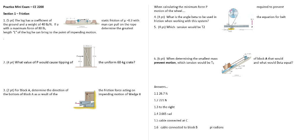Solved When Calculating The Minimum Force P Motion Of The