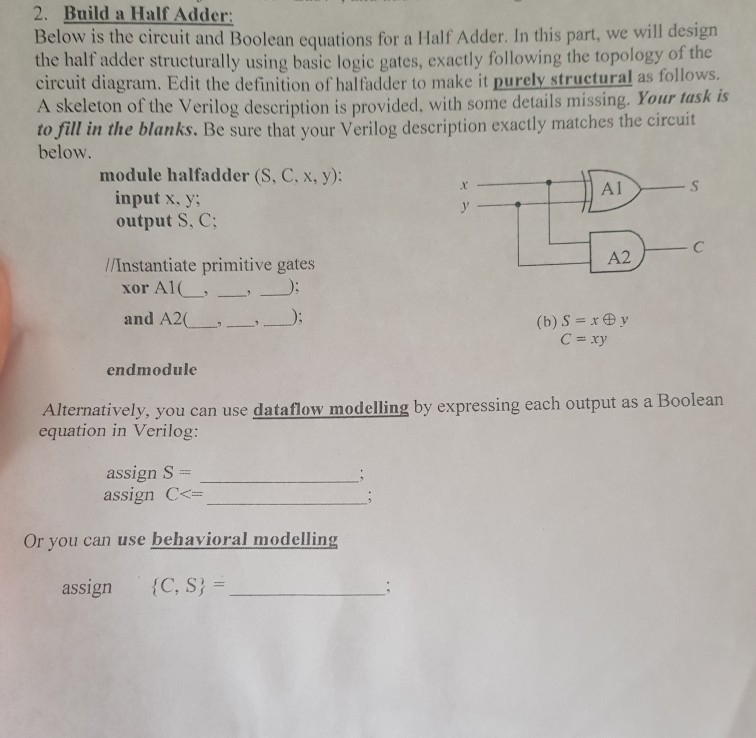 Solved 2. Build a Half Adder Below is the circuit and | Chegg.com