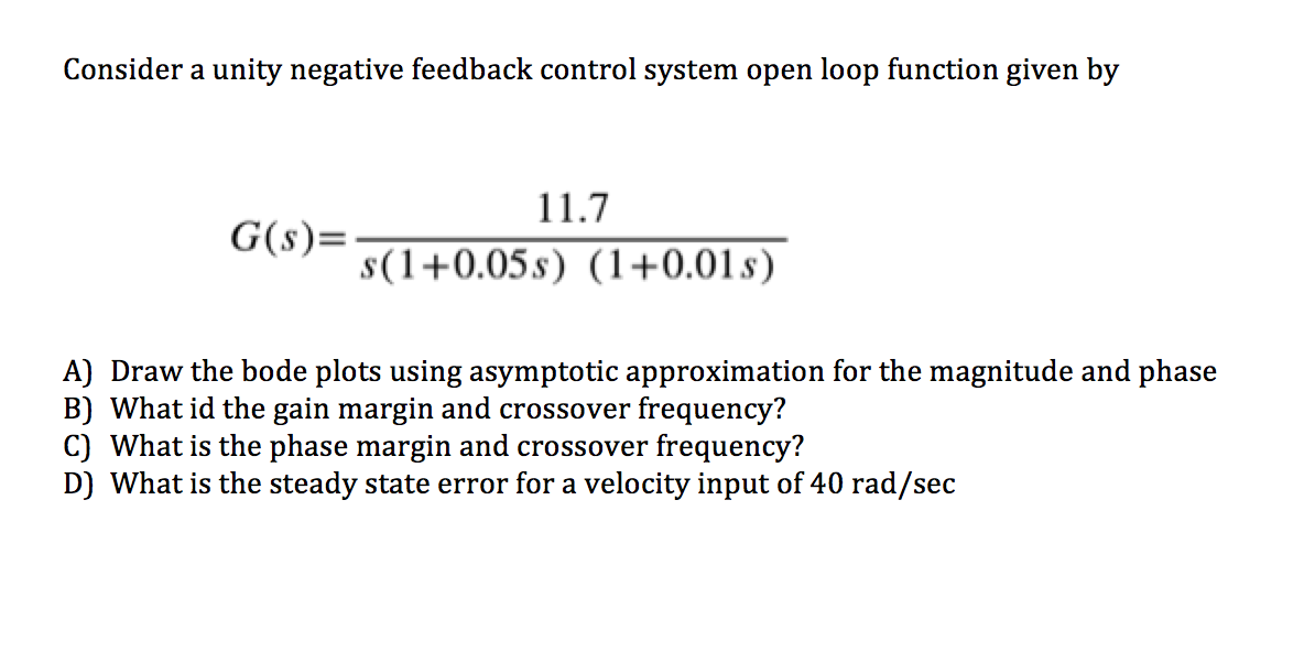 Solved Consider a unity negative feedback control system | Chegg.com