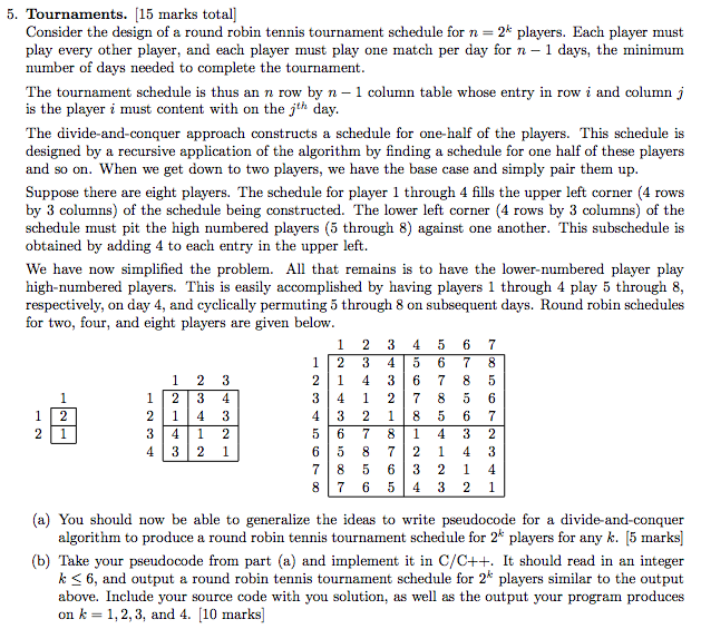 Solved Tournaments. Consider the design of a round robin | Chegg.com
