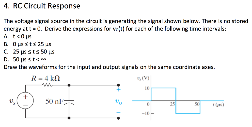 Solved 4. RC Circuit Response The voltage signal source in | Chegg.com