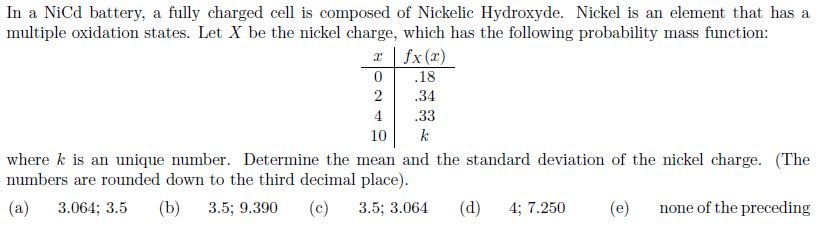 Solved In a NiCd battery, a fully charged cell is composed | Chegg.com