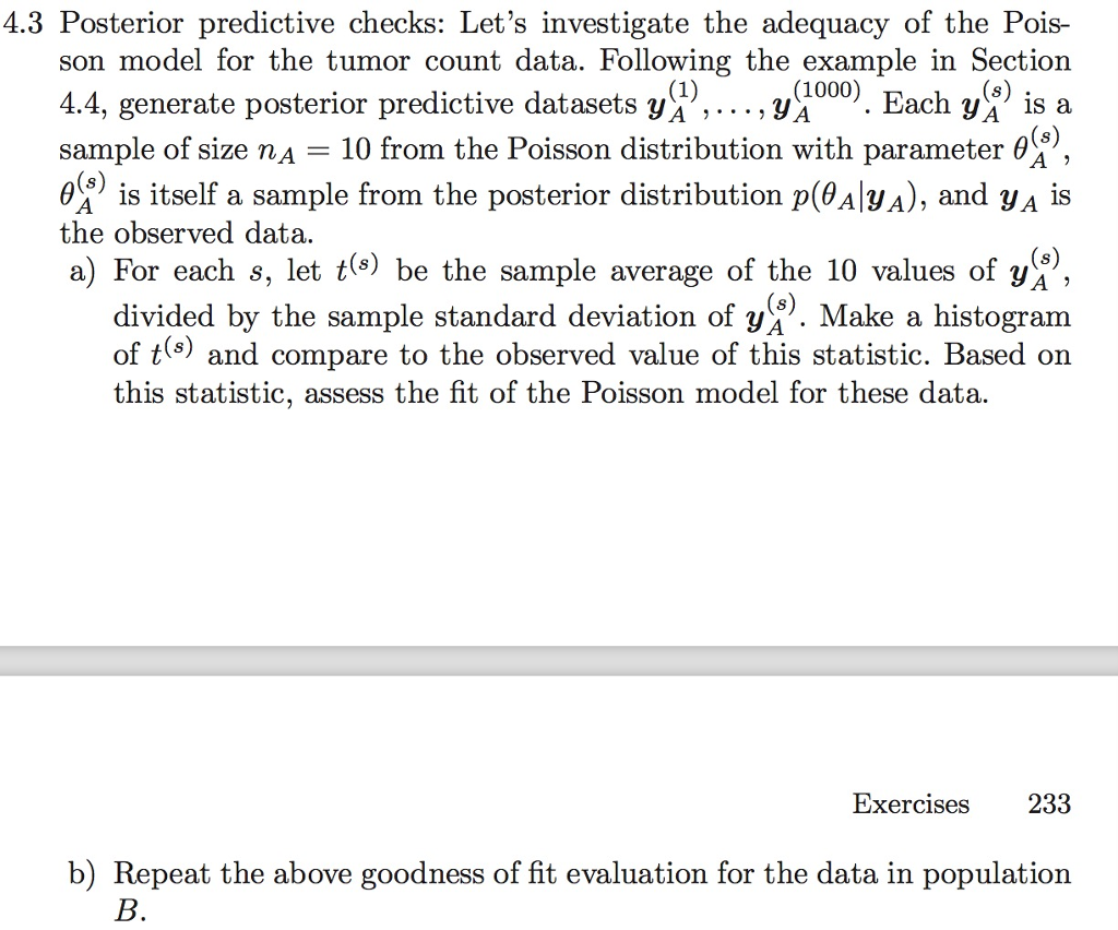 4.3 Posterior predictive checks: Let's investigate | Chegg.com