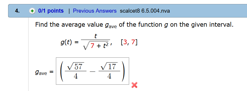 Solved Find the average value g_ave of the function g on the | Chegg.com