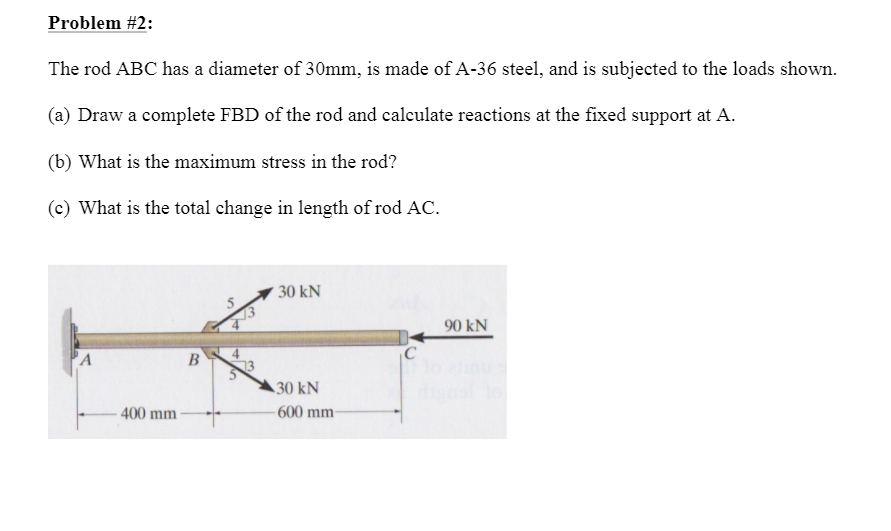 Solved The rod ABC has a diameter of 30mm, is made of A-36 | Chegg.com