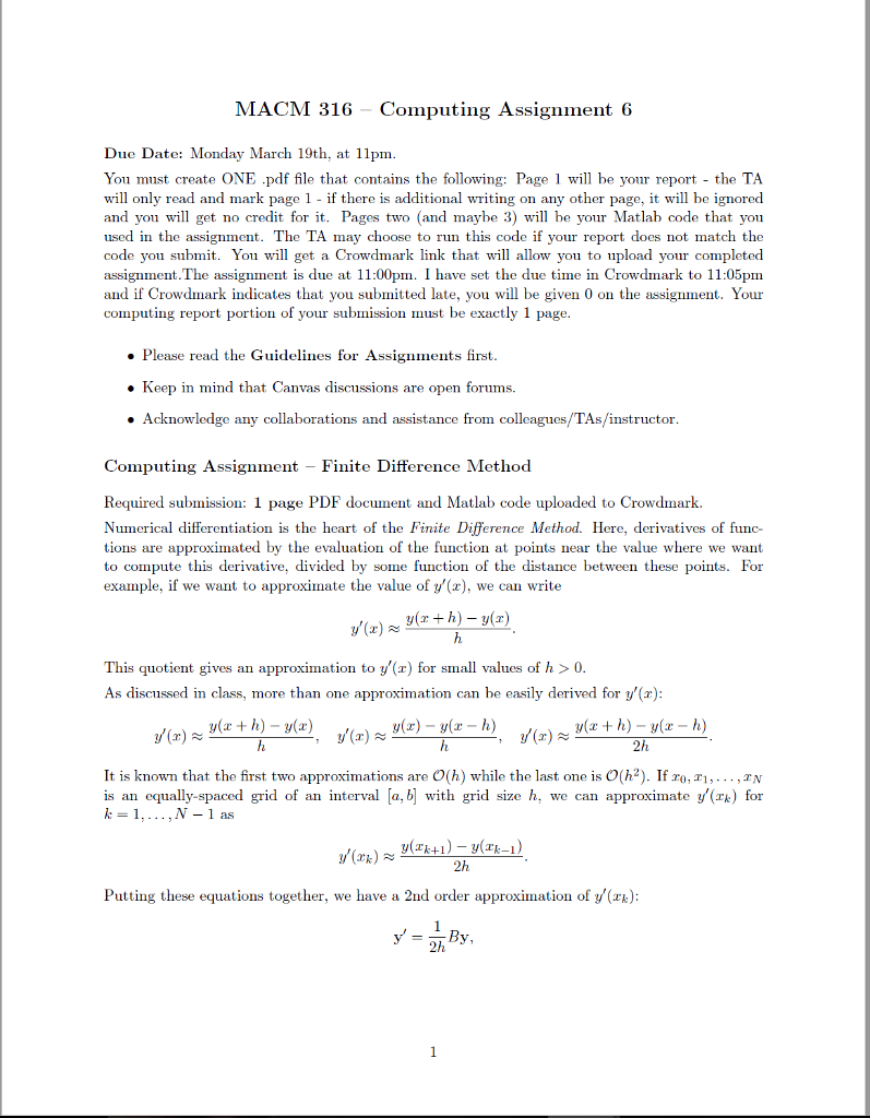 MACM 316 Computing Assignment 6 Due Date: Monday | Chegg.com MACM 316 Computing Assignment 6 Due Date: Monday | Chegg.com