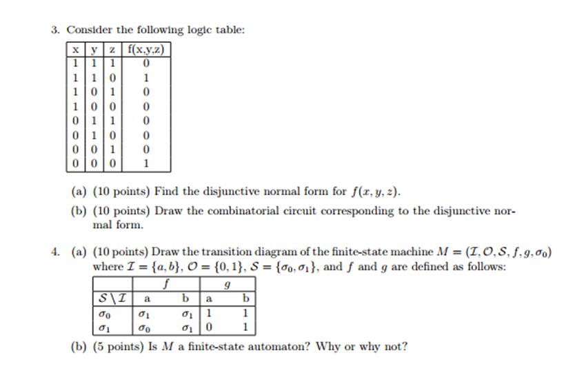 Solved Consider the following logic table: (a) Find the | Chegg.com