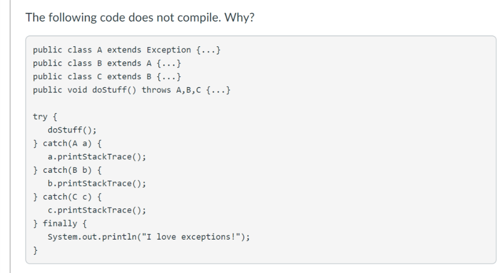 Solved The following code does not compile. Why? public | Chegg.com