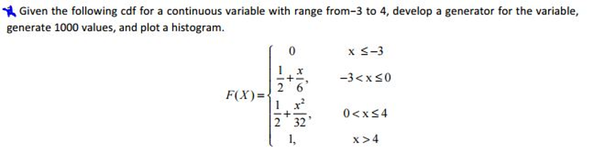 Solved Given the following cdf for a continuous variable | Chegg.com