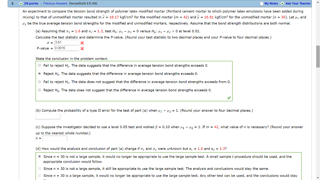 Solved 2 2/6 points | Previous Answers DevoreStat9 9.E.006. | Chegg.com