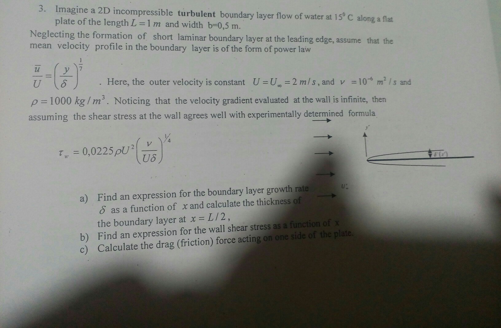 Solved 3. Imagine a 2D incompressible turbulent boundary | Chegg.com