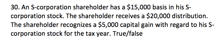 Solved An S-corporation shareholder has a $15,000 basis in | Chegg.com