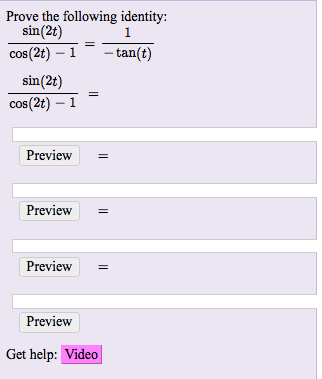 Solved Prove the following identity: sin(2t) cos(2t)-1 | Chegg.com