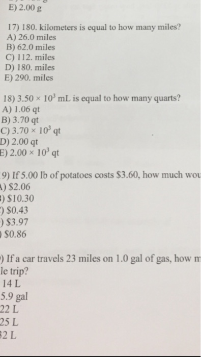 Solved 180. kilometers is equal to how many miles? 26.0 | Chegg.com