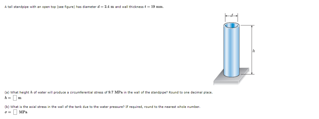 Solved A tall standpipe with an open top (see figure) has | Chegg.com
