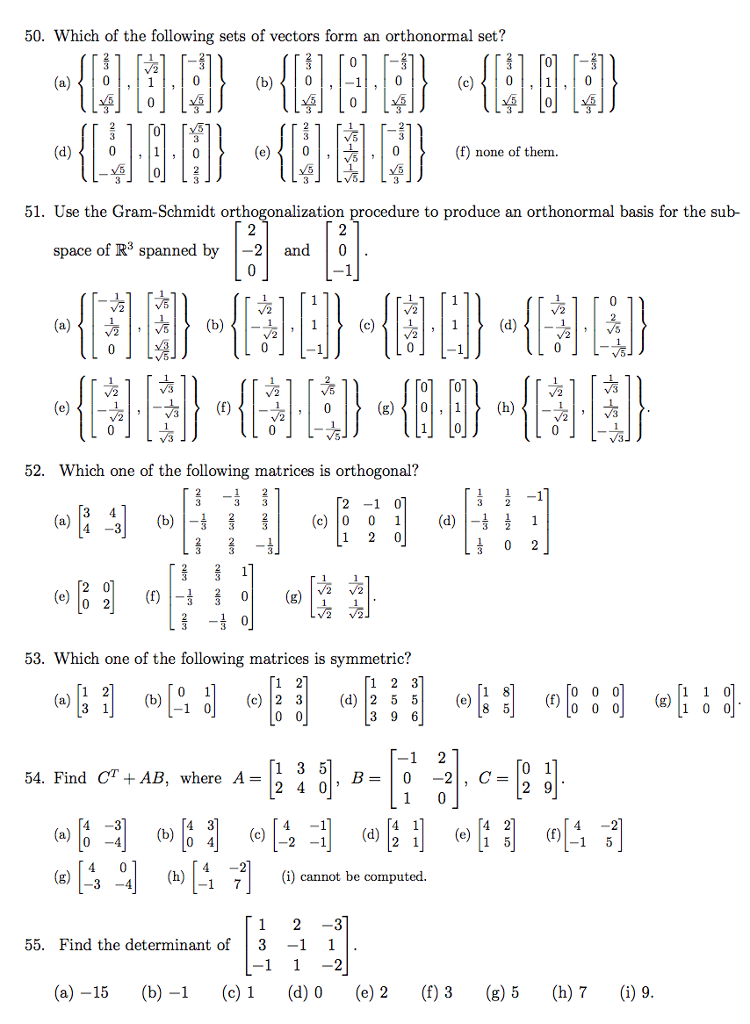 Solved 50. Which of the following sets of vectors form an | Chegg.com