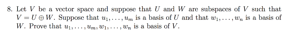 Solved Let V Be A Vector Space And Suppose That U And W Are