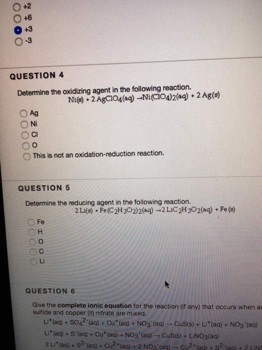 Solved Determine The Oxidizing Agent In The Following