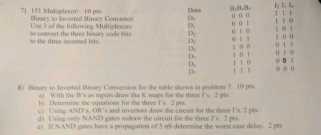 Solved 12 Ii lo 7) 151 Multiplexor: 10 pts. Binary to | Chegg.com