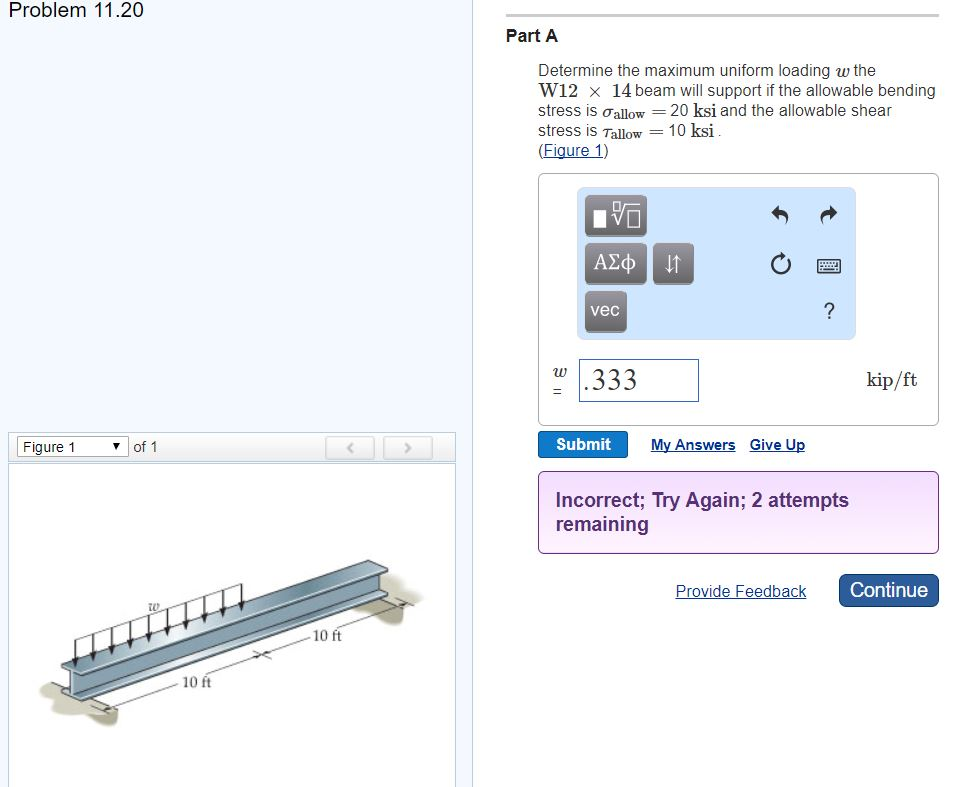 Solved Problem 11.20 Part A Determine the maximum uniform | Chegg.com