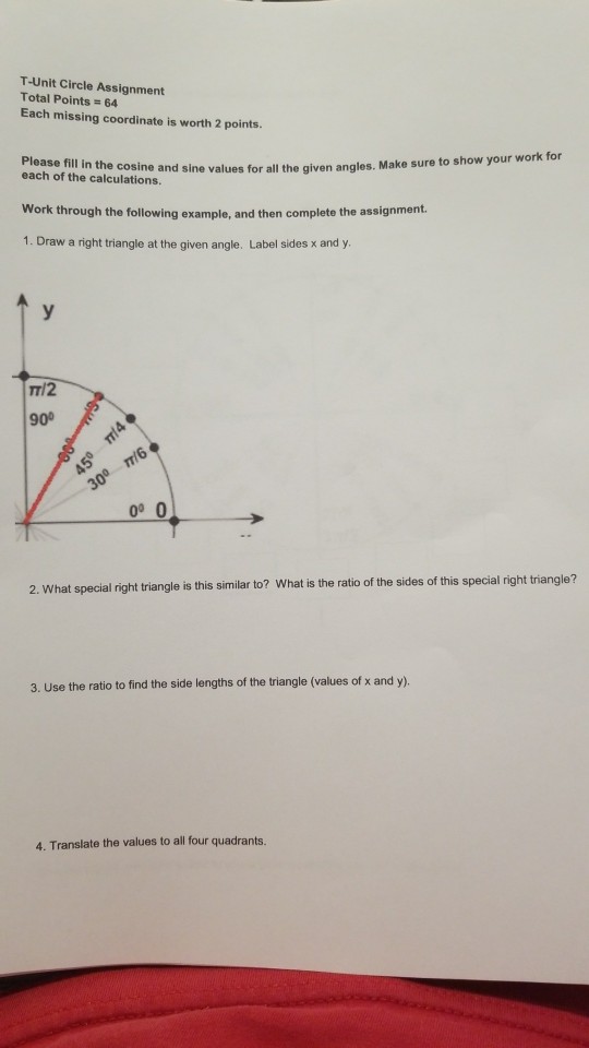Solved T-Unit Circle Assignment Total Points = 64 Each | Chegg.com